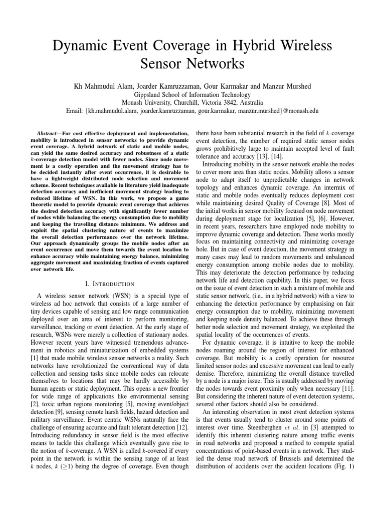 Dynamic Event Coverage | PDF | Wireless Sensor Network | Routing