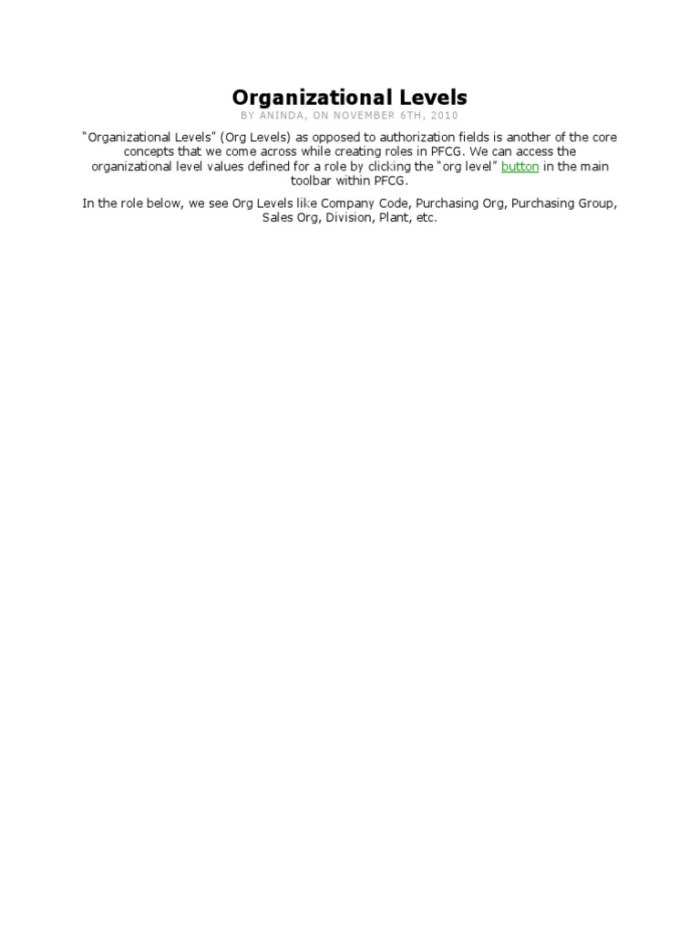 Understanding Organizational Levels in PFCG | PDF