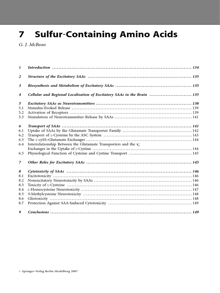 7 Sulfur Containing Amino Acids | PDF | Glutathione | Nmda Receptor