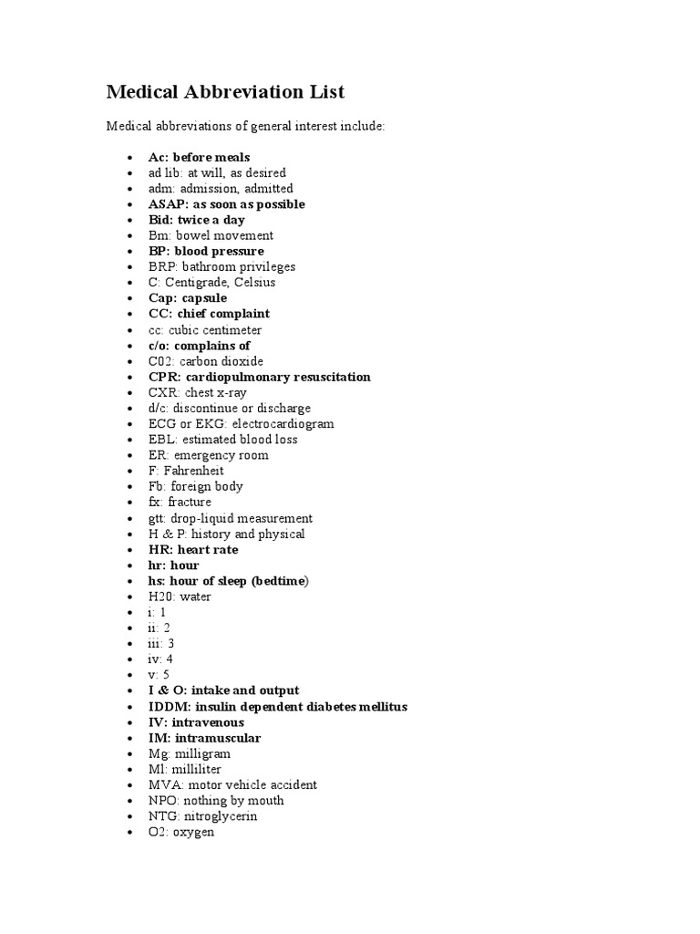 Medical Abbreviation Reference Guide | PDF