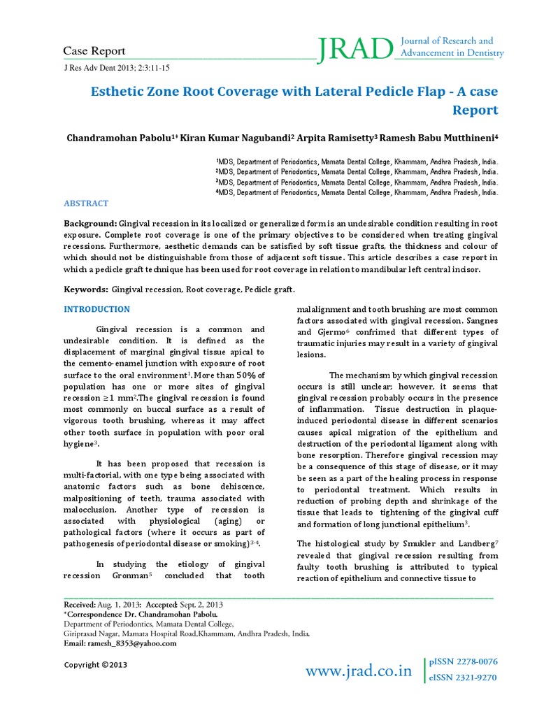 Esthetic Zone Root Coverage With Lateral Pedicle Flap - A Case | PDF ...