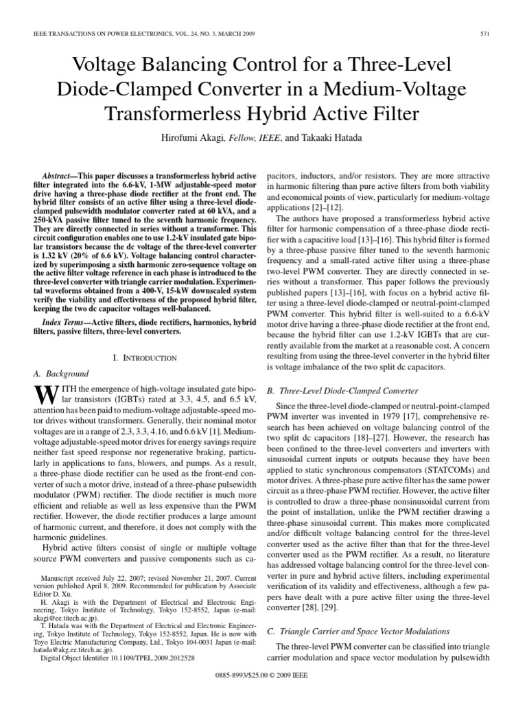 Voltage Balancing Control For A Three-Level Diode-Clamped Converter in ...