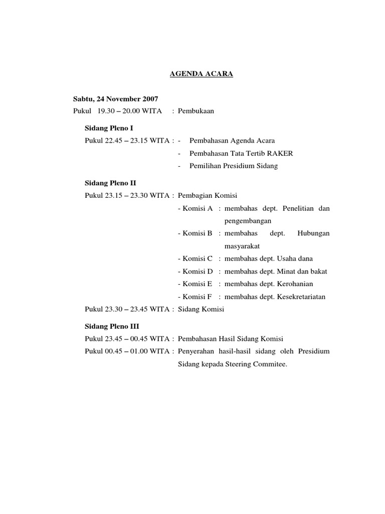 Contoh Agenda Acara Raker Bem | PDF