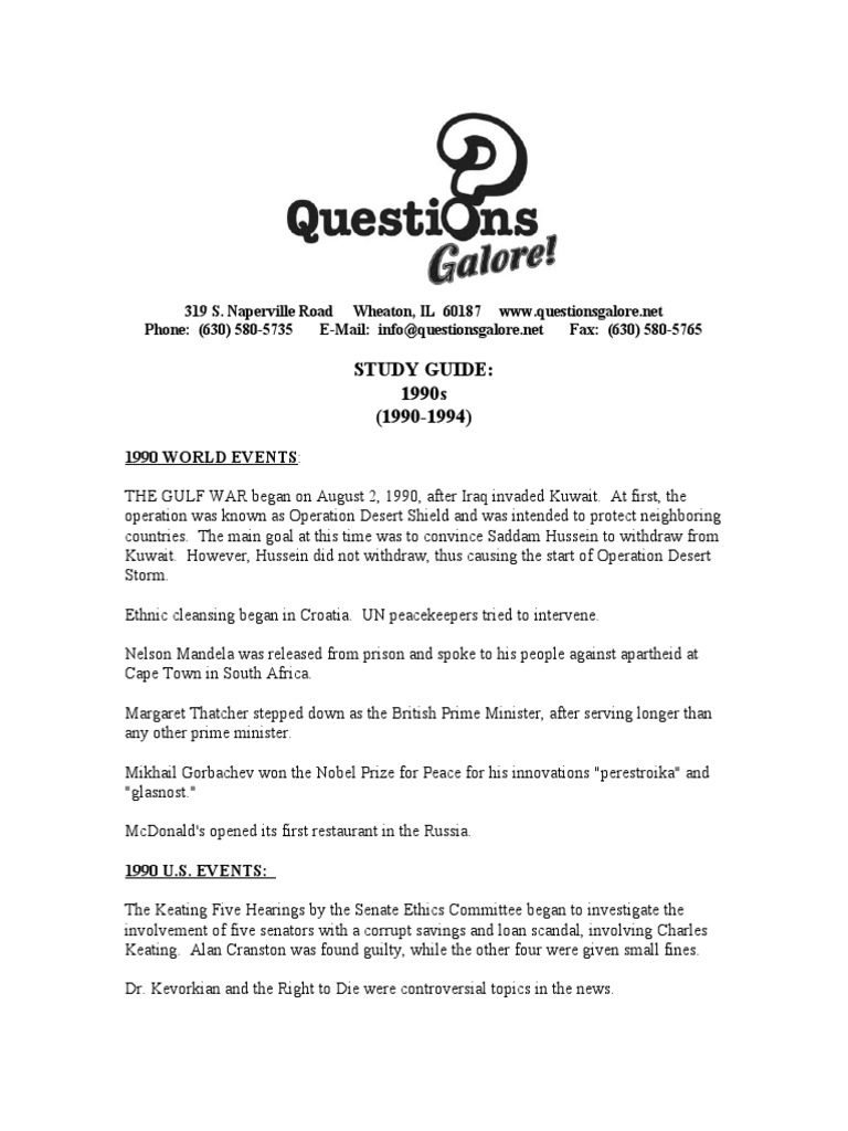 Study Guide: 1990s (1990-1994) : 1990 World Events | PDF