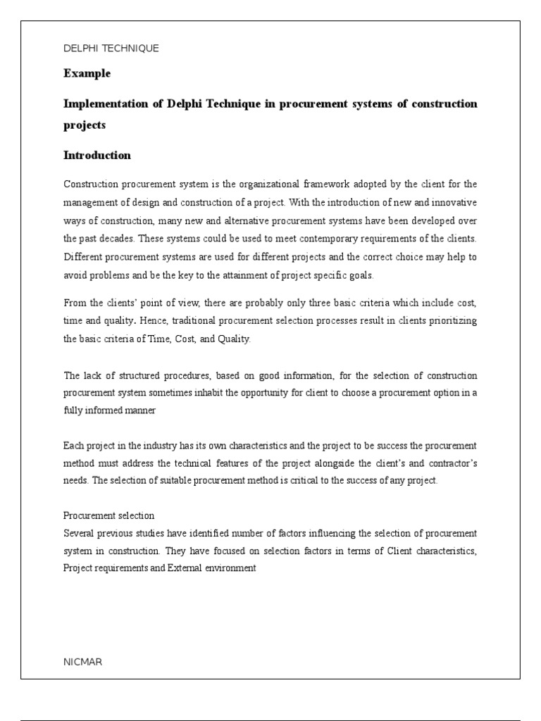 Application of Delphi in Construction Procurement Systems | PDF ...