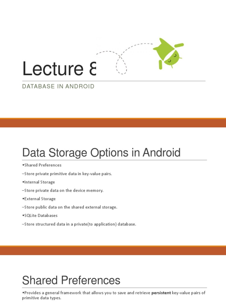 Lecture 8 Database in Android | PDF | Computer File | Databases