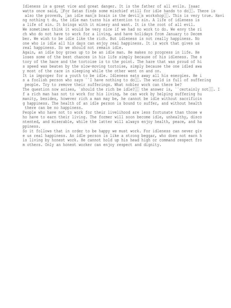 The Perils of Idleness and Its Evils | PDF