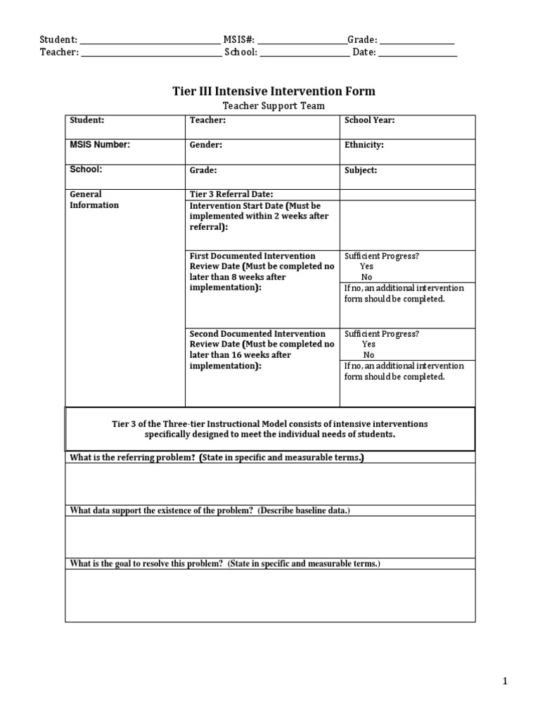 Tier III Intervention Form Template | PDF