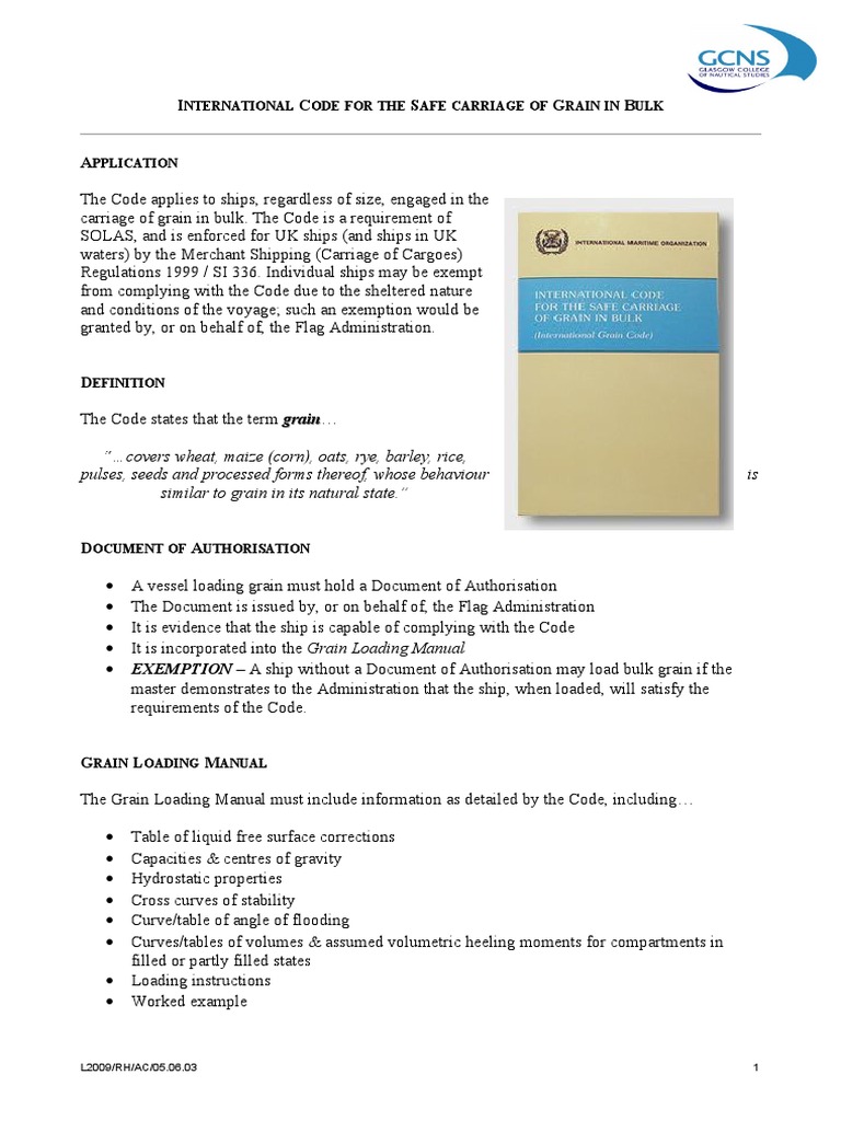 Safe Bulk Grain Carriage Code | PDF | Cereals | Water Transport