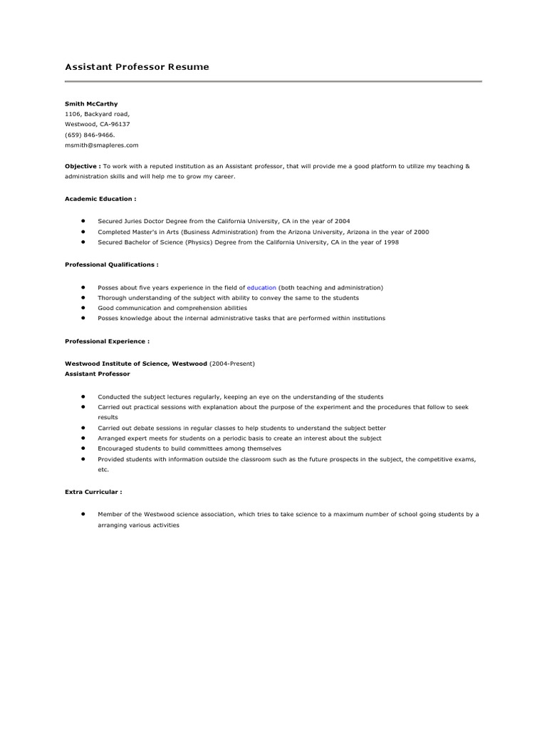 Assistant Professor Resume | PDF