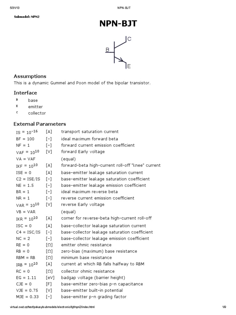 NPN-BJT: Assumptions Interface | PDF | Bipolar Junction Transistor ...