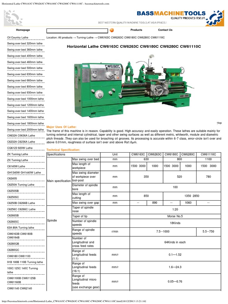 Specifications and Technical Details of Horizontal Lathes Models ...