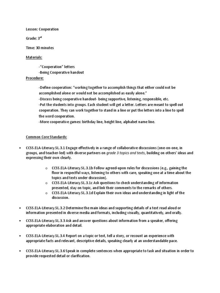 Teaching Cooperation in Grade 3 | PDF | Action (Philosophy) | Communication