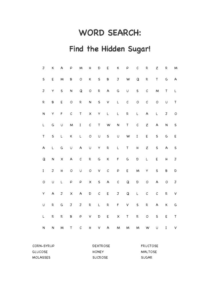 Hidden Sugar Word Search | PDF