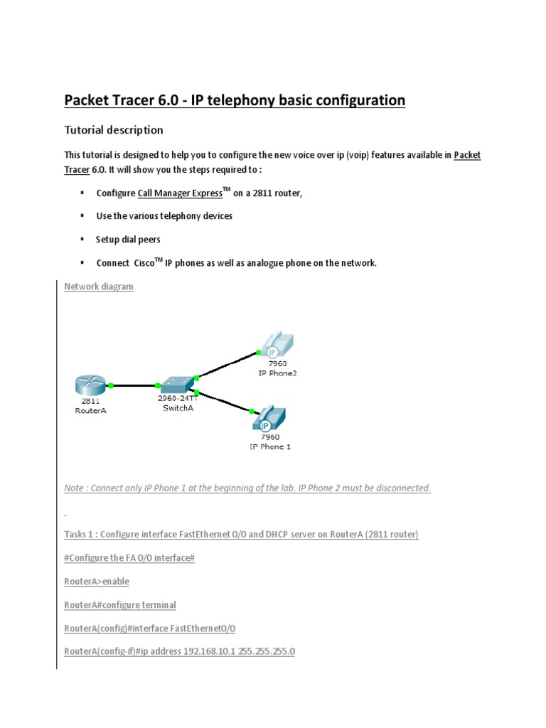Packet Tracer 6.0 - IP Telephony Basic Configuration: Tutorial Description | PDF | Router ...