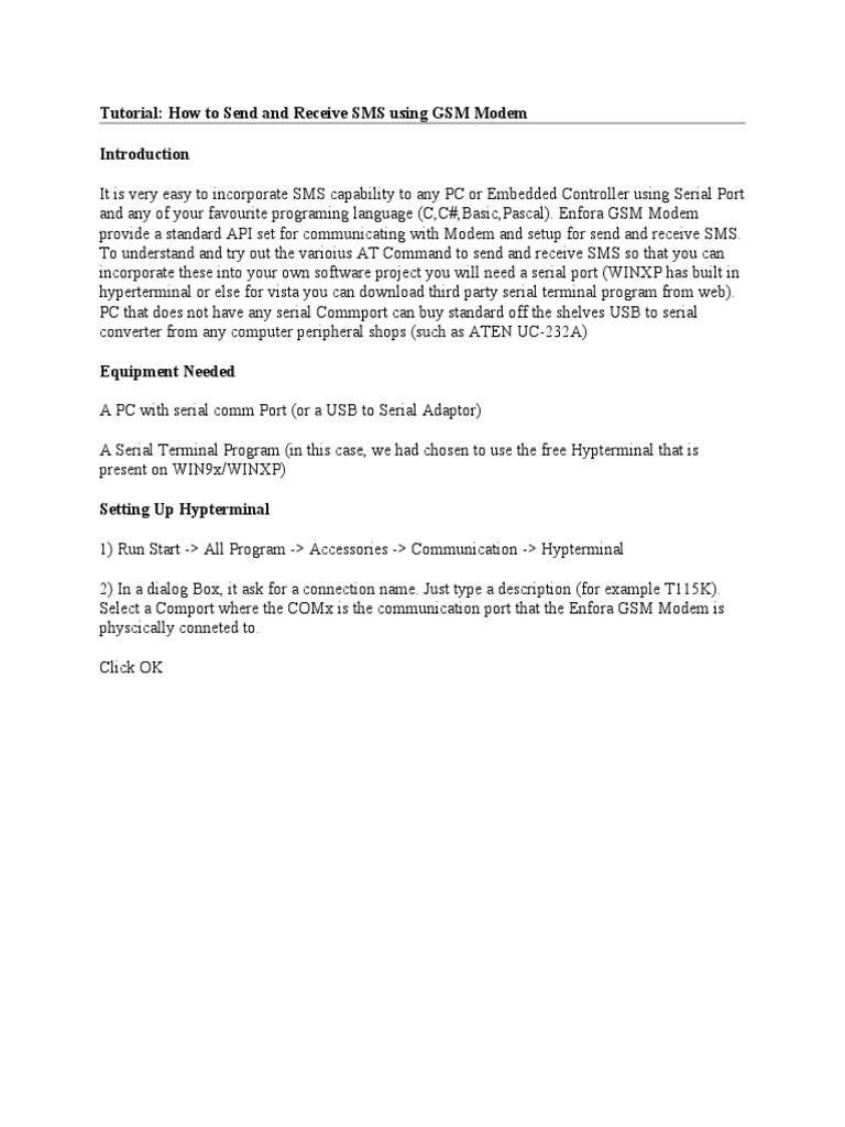 Tutorial: How To Send and Receive SMS Using GSM Modem | PDF | Network Protocols | Electronics