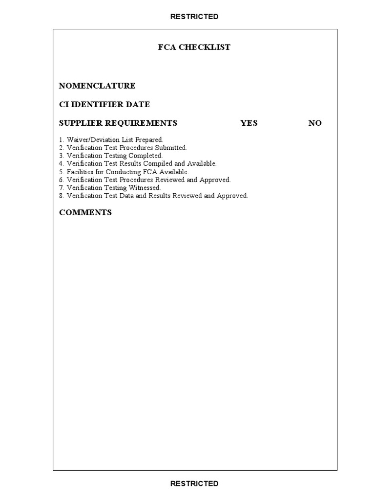 FCA Checklist (NASA) | PDF