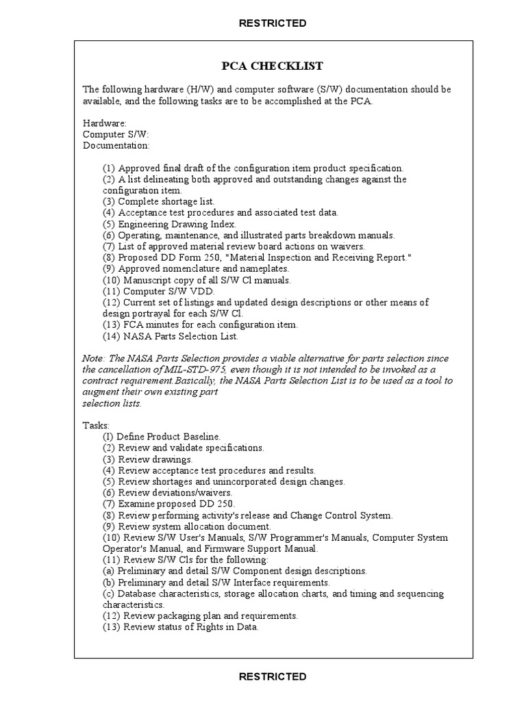 Pca Checklist: Restricted | PDF