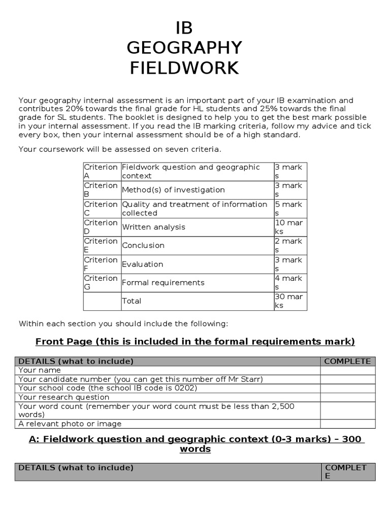 Geography Internal Assessment Student Guide | PDF