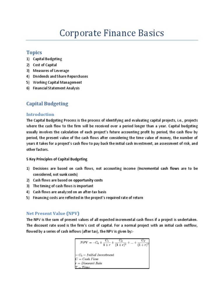 A Comprehensive Guide to Corporate Finance Basics Covering Key Concepts ...