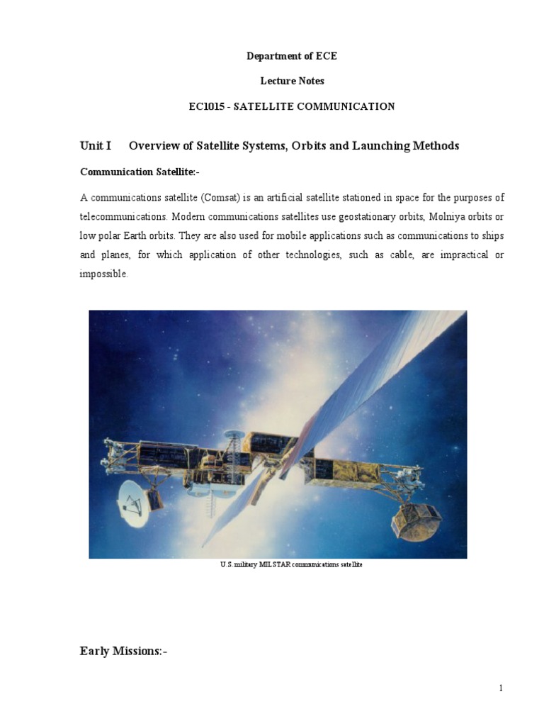 EC1015 - SATELLITE COMMUNICATION NOTES | PDF | Communications Satellite ...