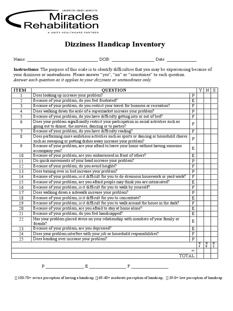 Dizziness Handicap Inventory Assessment | PDF | Self-Improvement