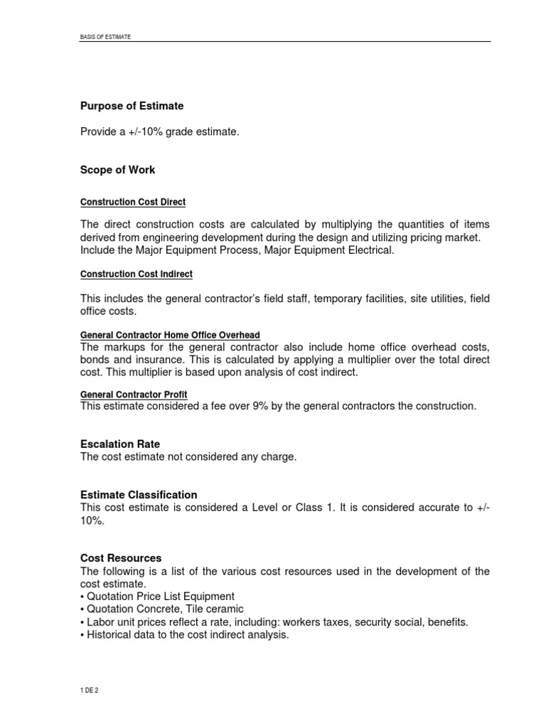 Basis Estimate Template | PDF | Business | Business Economics