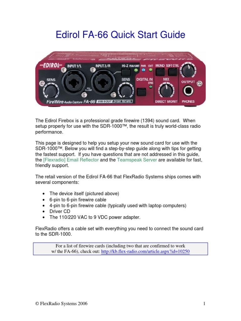 Edirol FA-66 Quick Start Guide | PDF | Microphone | Sampling (Signal ...