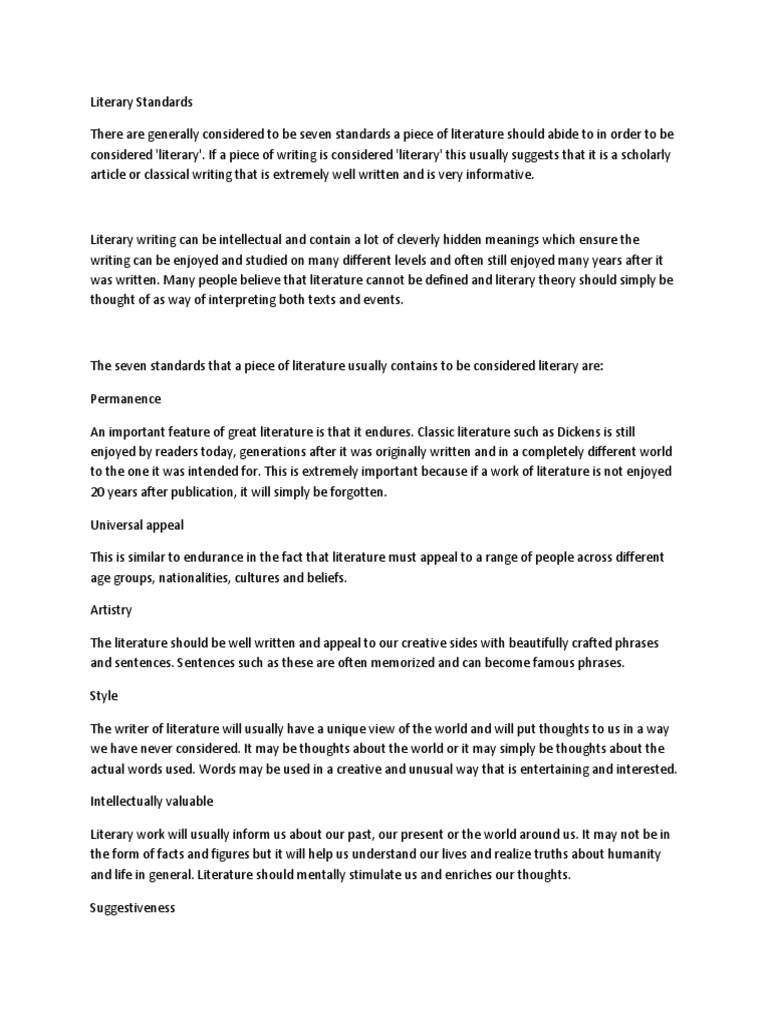 Seven Literary Standards Explained | PDF | Classics