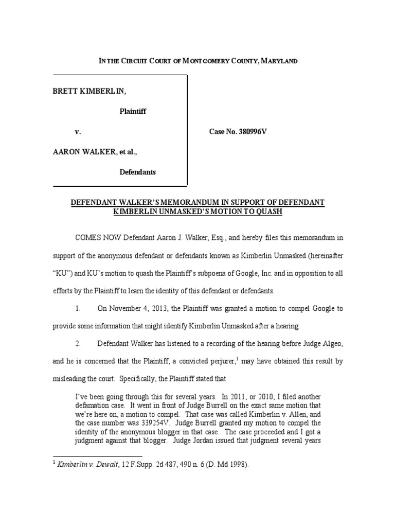 Memorandum in Support of KU (OCR) | PDF | Defamation | Damages