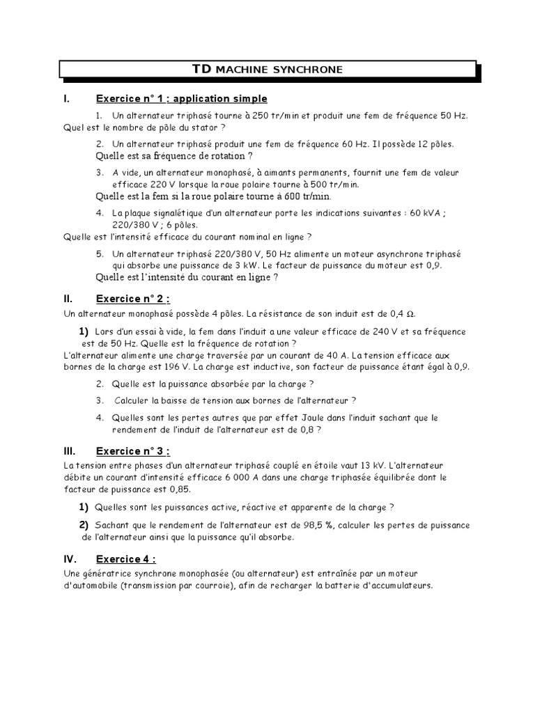 TD Machine Synchrone | PDF | Puissance (physique) | Électrotechnique