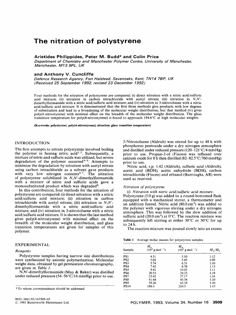 The Nitration of Polystyrene | PDF | Nitric Acid | Polymers