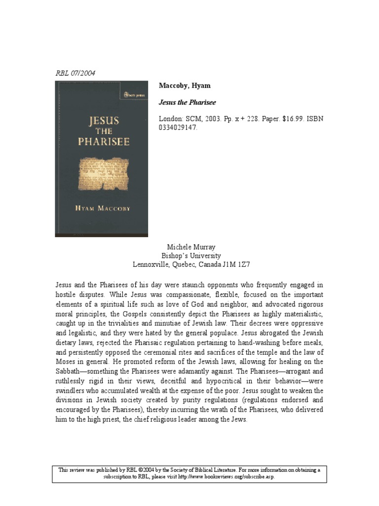 2004 - Michele Murray - Review of Jesus The Pharisee' by Hyam Maccoby ...