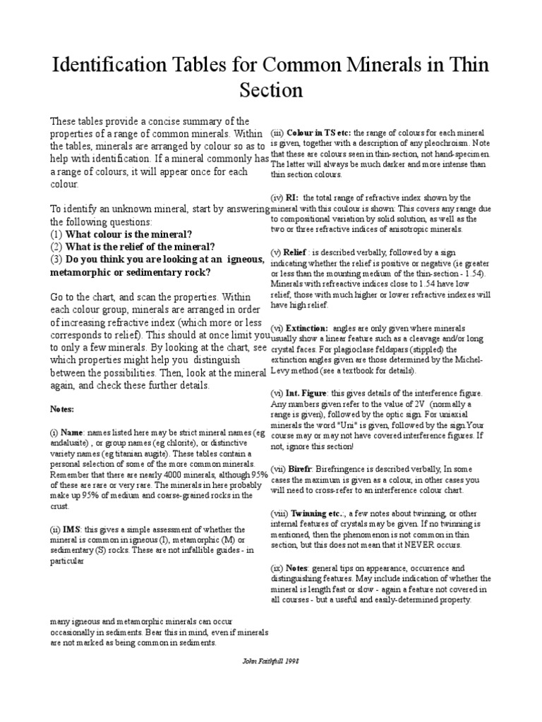 Min Table | PDF | Rocks | Minerals
