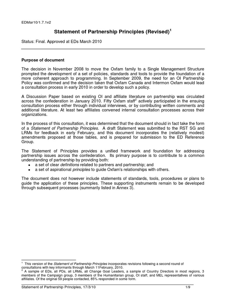 Statement of Partnership Principles | PDF | Oxfam | Partnership