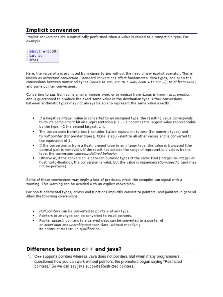 Implicit Conversion: Short Int | PDF | Method (Computer Programming) | Inheritance (Object ...
