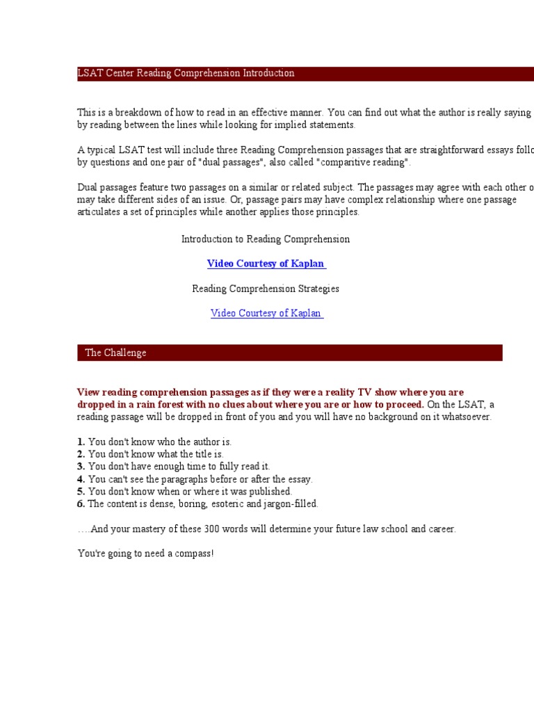 LSAT Center Reading Comprehension Introduction | PDF | Proteins ...