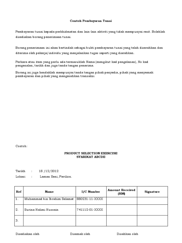 Contoh Bayar Tunai | PDF