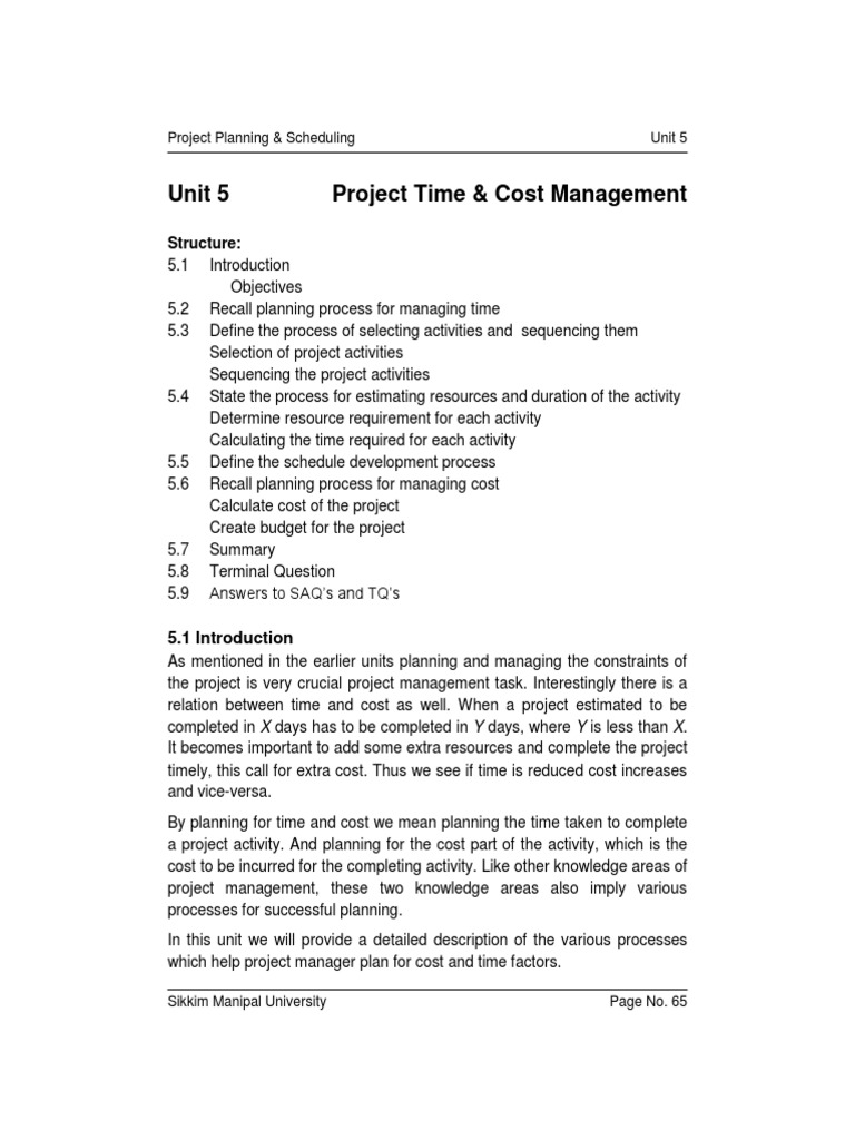 Unit 5 Project Time & Cost Management: Structure | PDF | Project ...