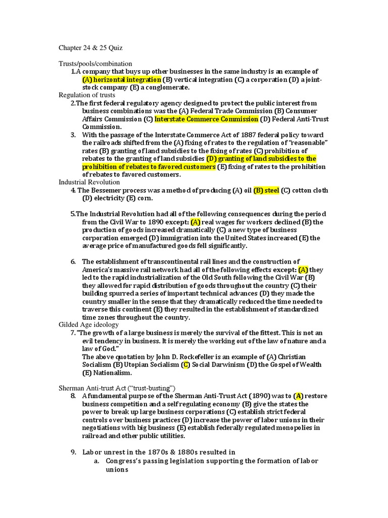 1011 Quiz CHPT 24-25 Answer Key | PDF | W. E. B. Du Bois | Trade Union