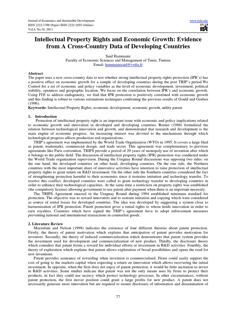 Intellectual Property Rights and Economic Growth | PDF | Intellectual ...