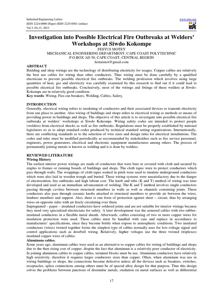 Investigation Into Possible Electrical Fire Outbreaks at Welders ...