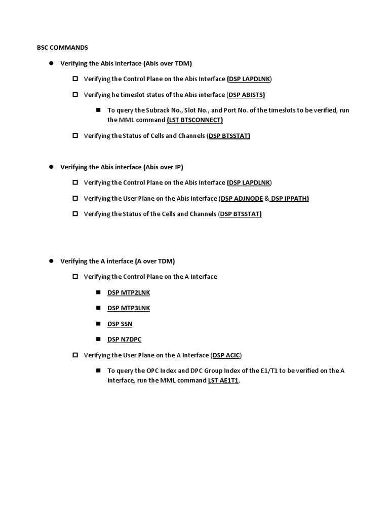 Useful Commands BSC&RNC - Troubleshoot | PDF | Physical Layer Protocols | Networking Standards