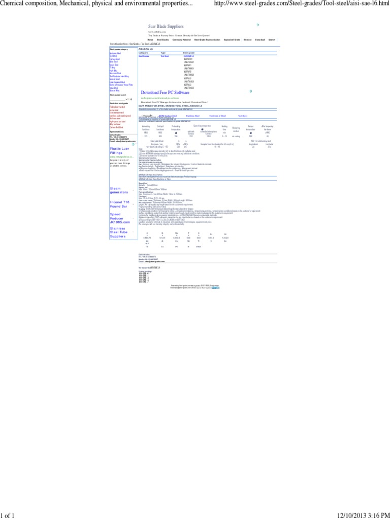 SAE L6, Steel Grades, Tool Steel | PDF | Rolling (Metalworking) | Steel