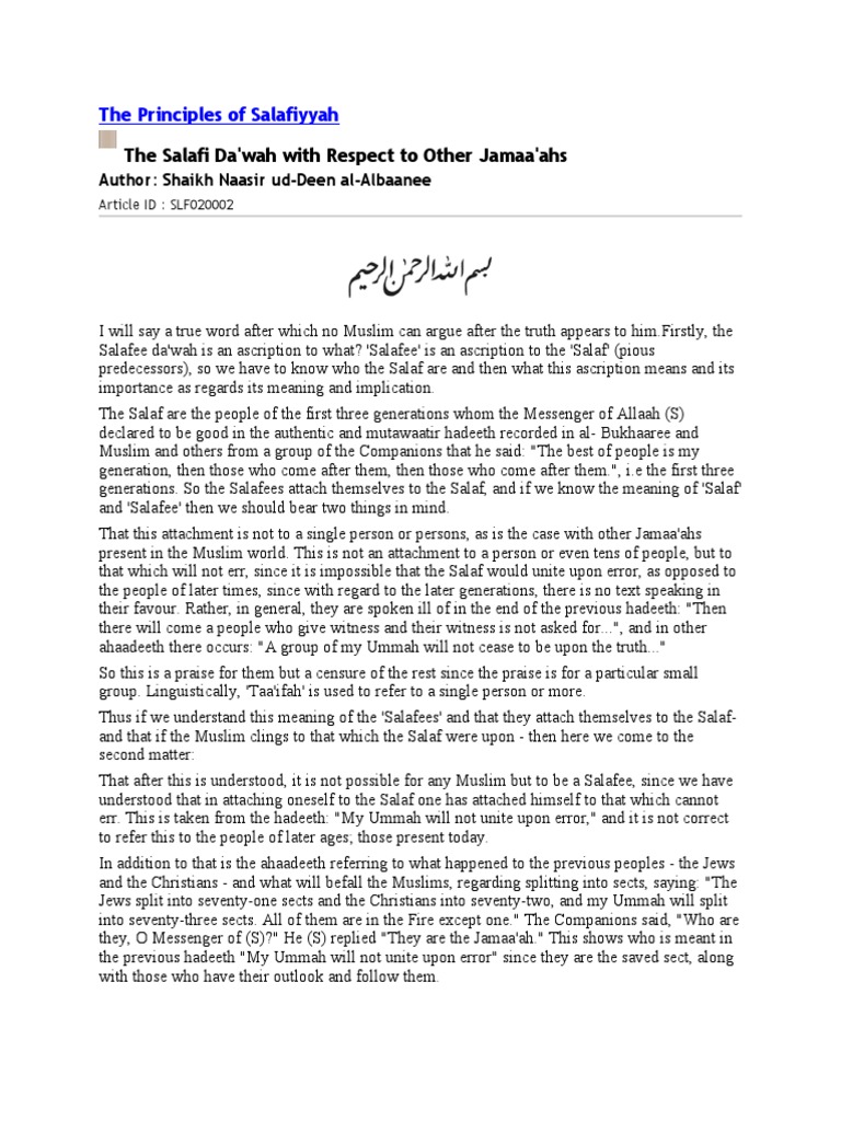 The Principles of Salafiyyah PDF | PDF | Salafi Movement | Religious ...
