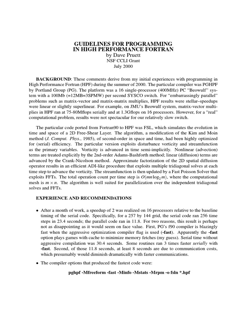 Guidelines For Programming in High Performance Fortran: by Dave Pruett ...