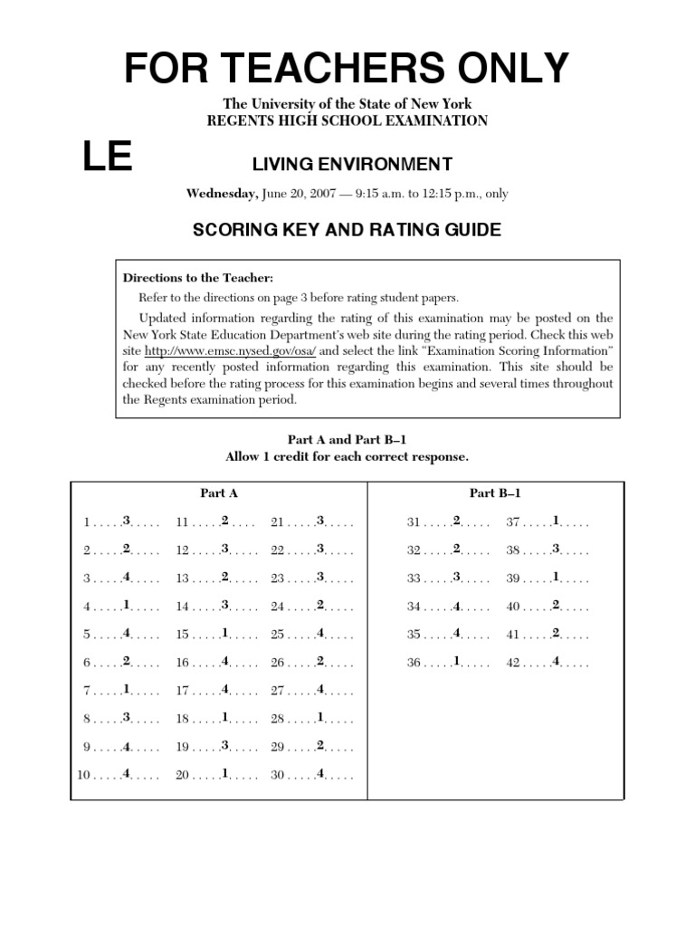 For Teachers Only LE: Living Environment | PDF | Regents Examinations ...