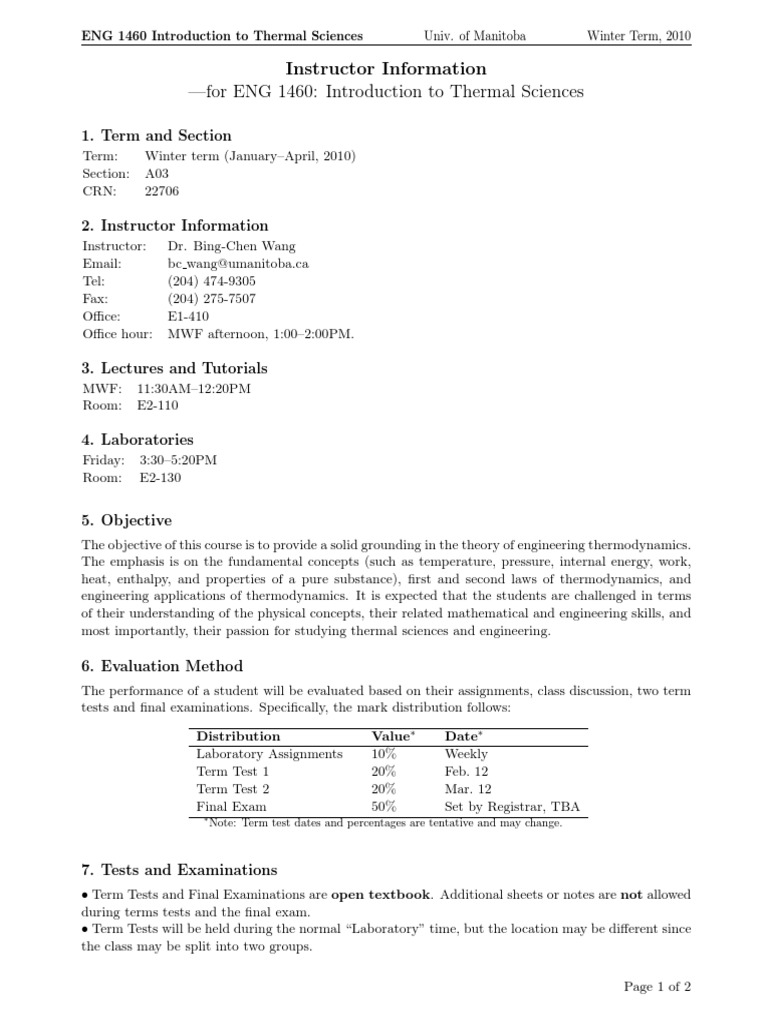 ENG 1460 Syllabus Uofm | PDF | Lecture | Significant Figures