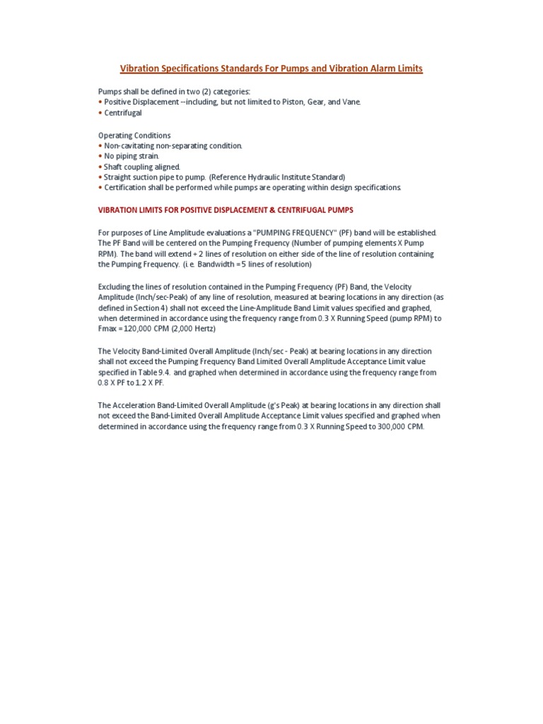Standard Pump Vibration Limits | PDF | Hydraulic Engineering | Pump