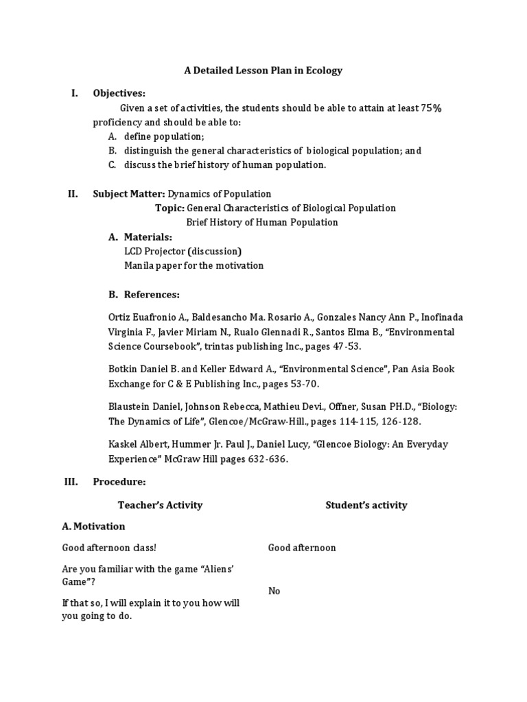 A Detailed Lesson Plan in Ecology | PDF